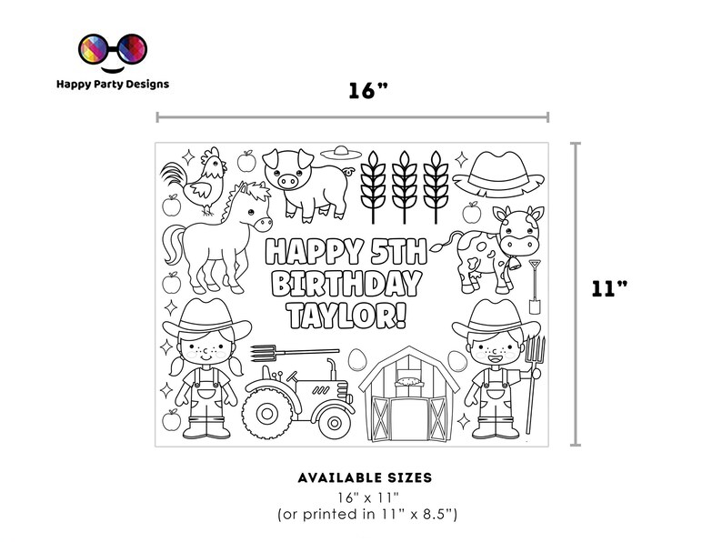 Editable Farm Kids Coloring Page | Farm Birthday Placemat | Any Age ...