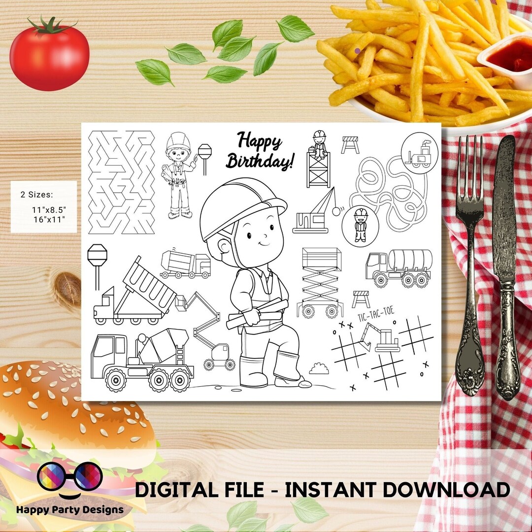 Instant Download Under Construction Coloring Page | Placemat Coloring ...