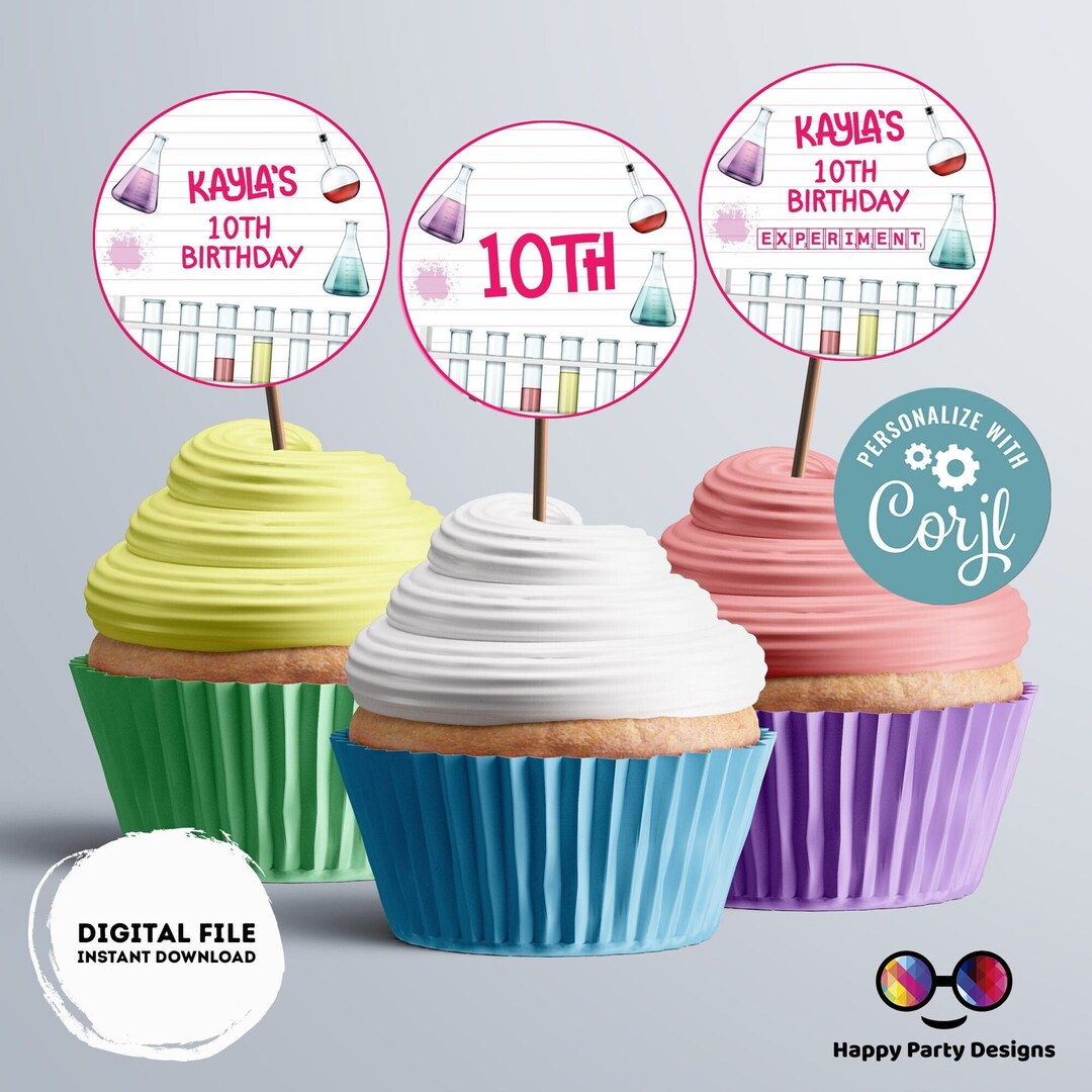 Editable Science Round Cupcake Toppers | Science Birthday | Science ...