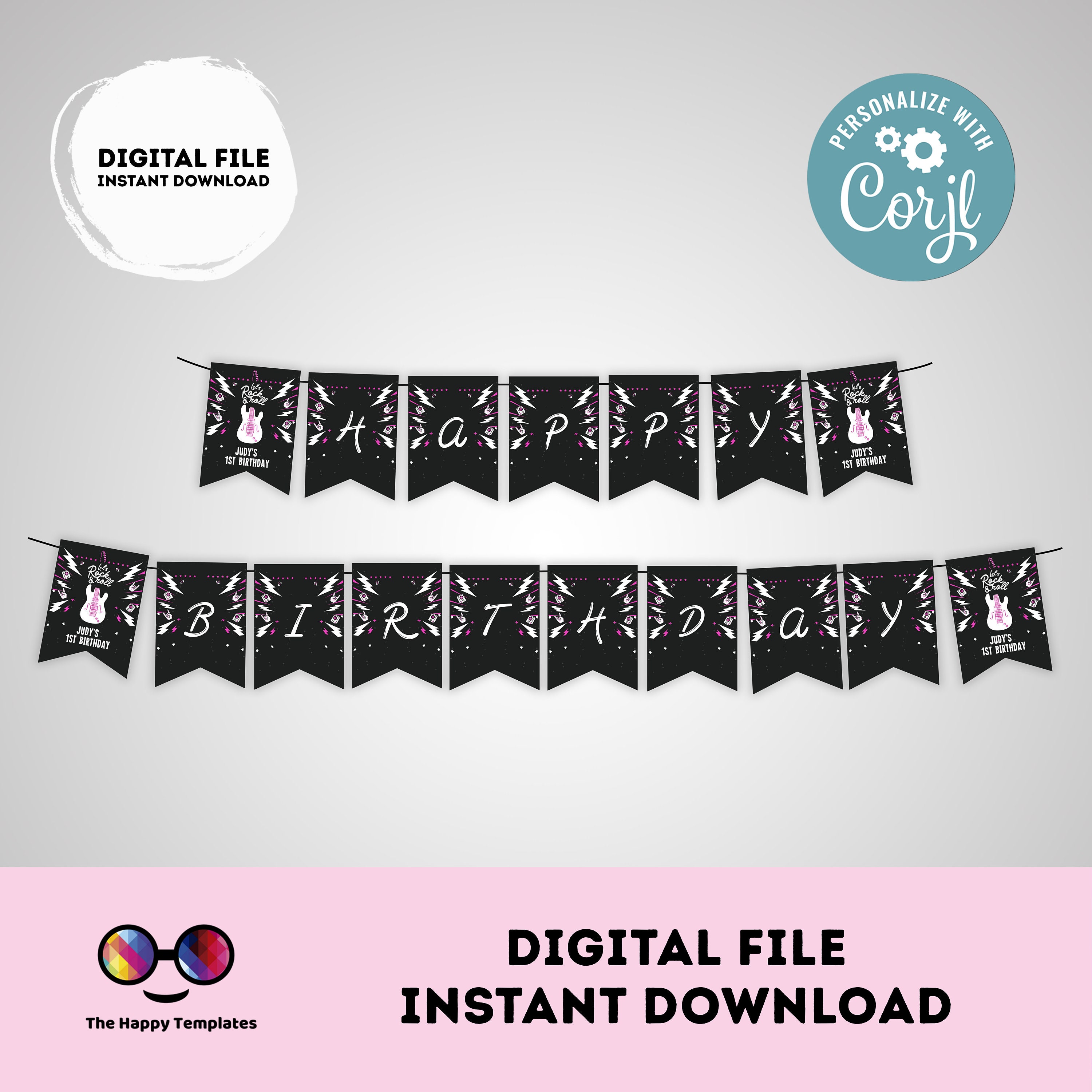 Editable Rock 'n Roll Happy Birthday Banner Printable - Etsy