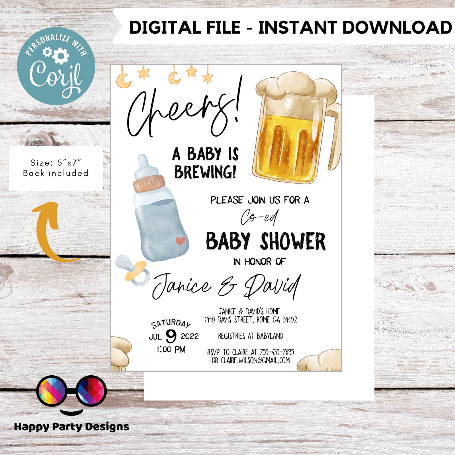 Cheers a Baby is Brewing Baby Shower Invitation | Couples Baby Shower ...