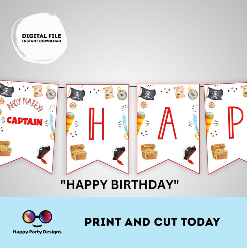 Pirates Happy Birthday Banner Pirates Party Birthday - Etsy