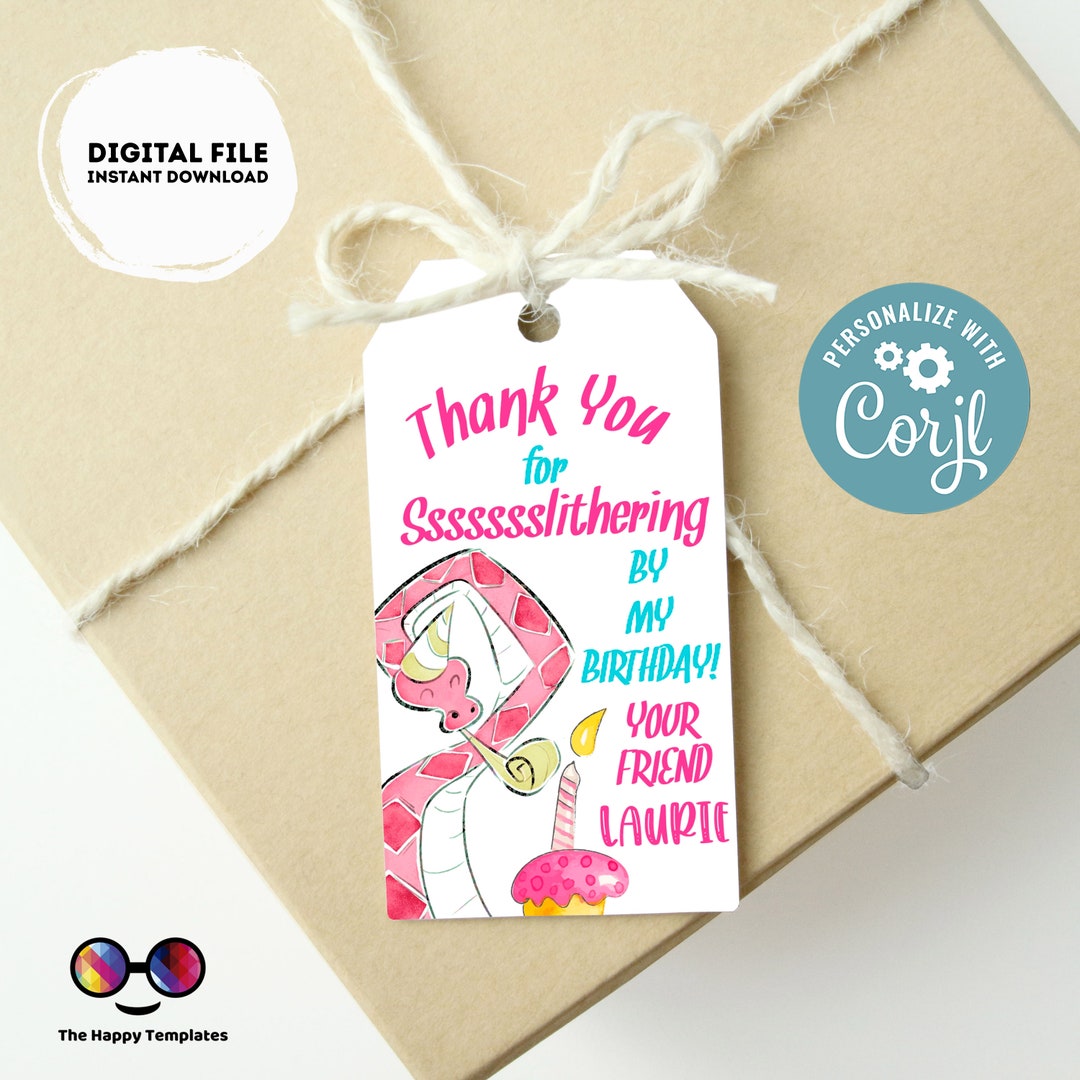Editable Snake Party Tag | Girl Birthday Favor Labels | Slithering by ...