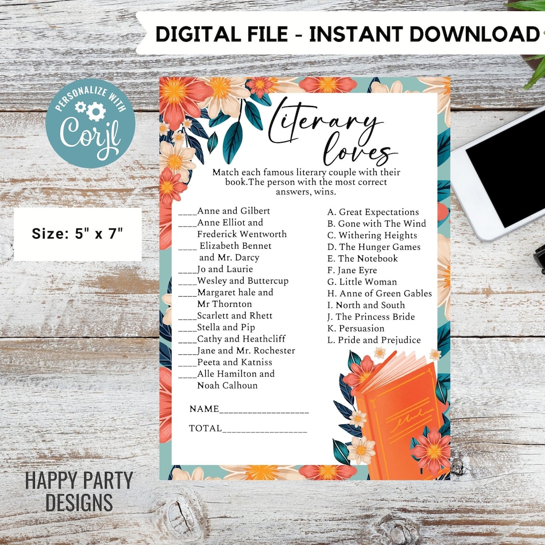 Book Club Party Game | Bridal Shower | Reader Party Game | Library ...