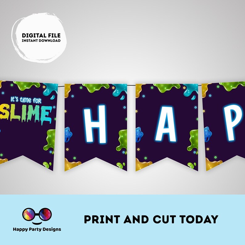 Happy Birthday Slime Banner Slime Party Birthday Banner - Etsy