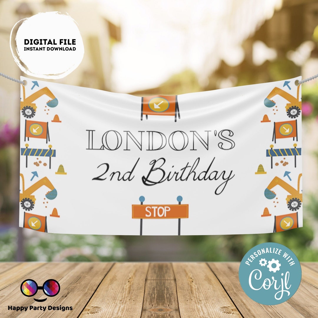 Editable Construction Backdrop | Trucks Birthday Banner | Birthday Boy ...