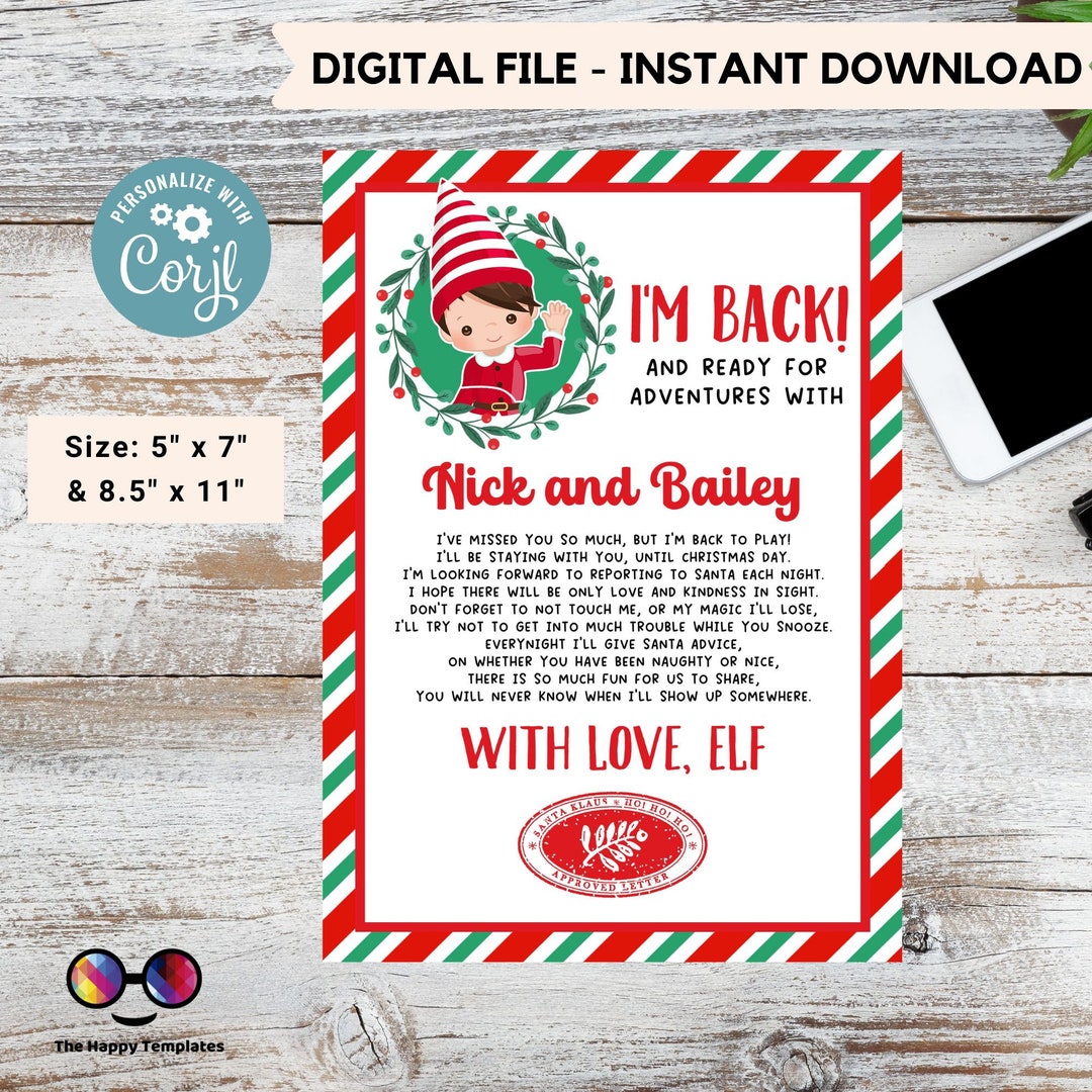 Editable Elf Arrival Letter | Return Letter Christmas| Elf I'm Back ...