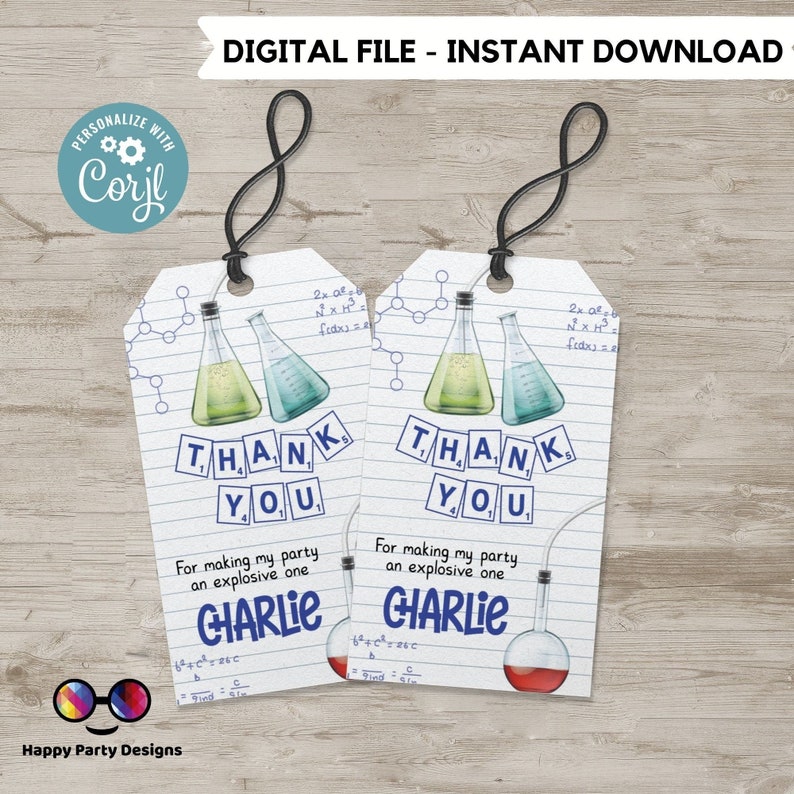 Editable Science Birthday Thank You Gift Tags Mad Scientist - Etsy