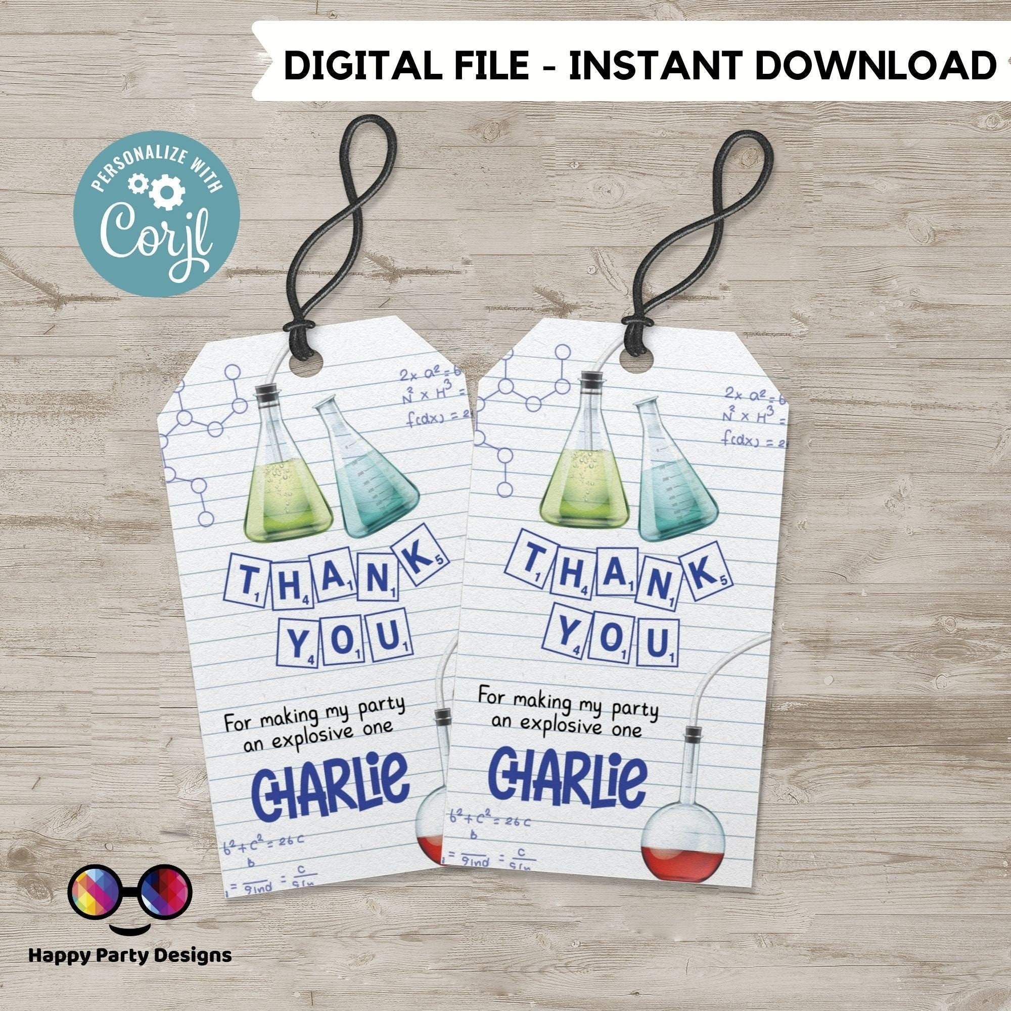 Editable Science Birthday Thank You Gift Tags | Mad Scientist Favor ...