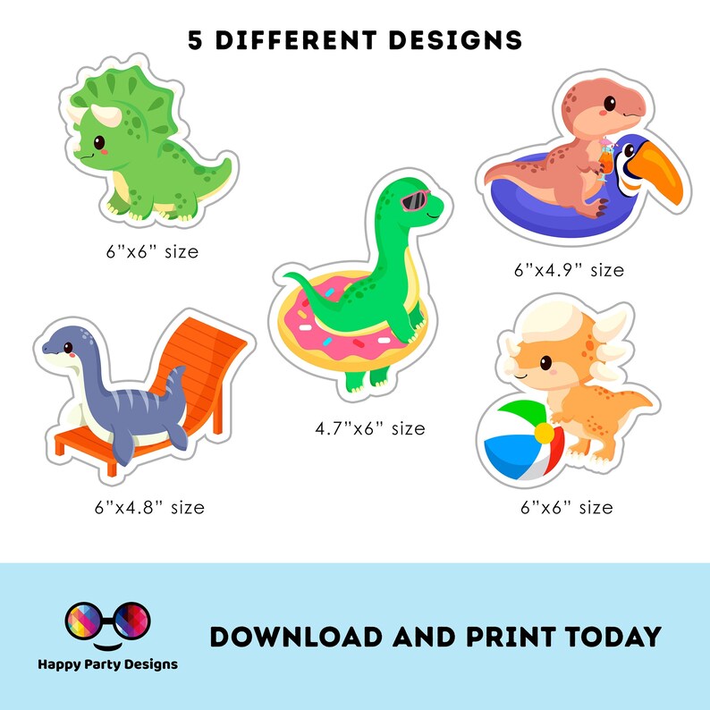 PRINTABLE Dinosaur Pool Party Cake Toppers | Dinosaur Pool Party ...