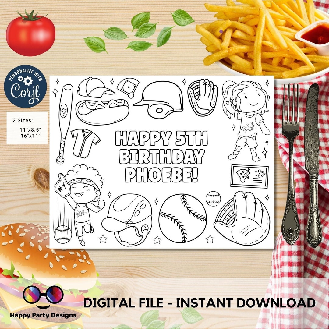 Editable Baseball Birthday Coloring Page | Sports Party | Baseball ...