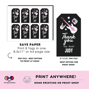Editable Pink Rock and Roll Favor Thank You Tag Digital Thank You Tag ...