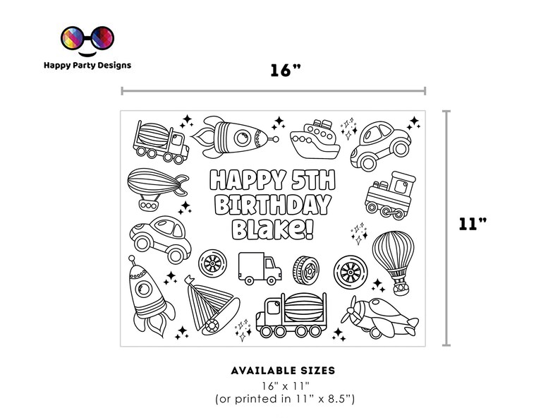 Editable Transportation Vehicles Coloring Page | Placemat Coloring Page ...