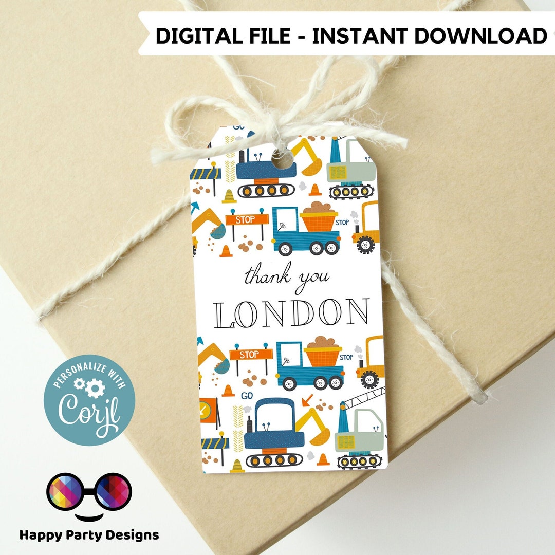 Editable Party Under Construction Thank You Tag | Digital Construction ...