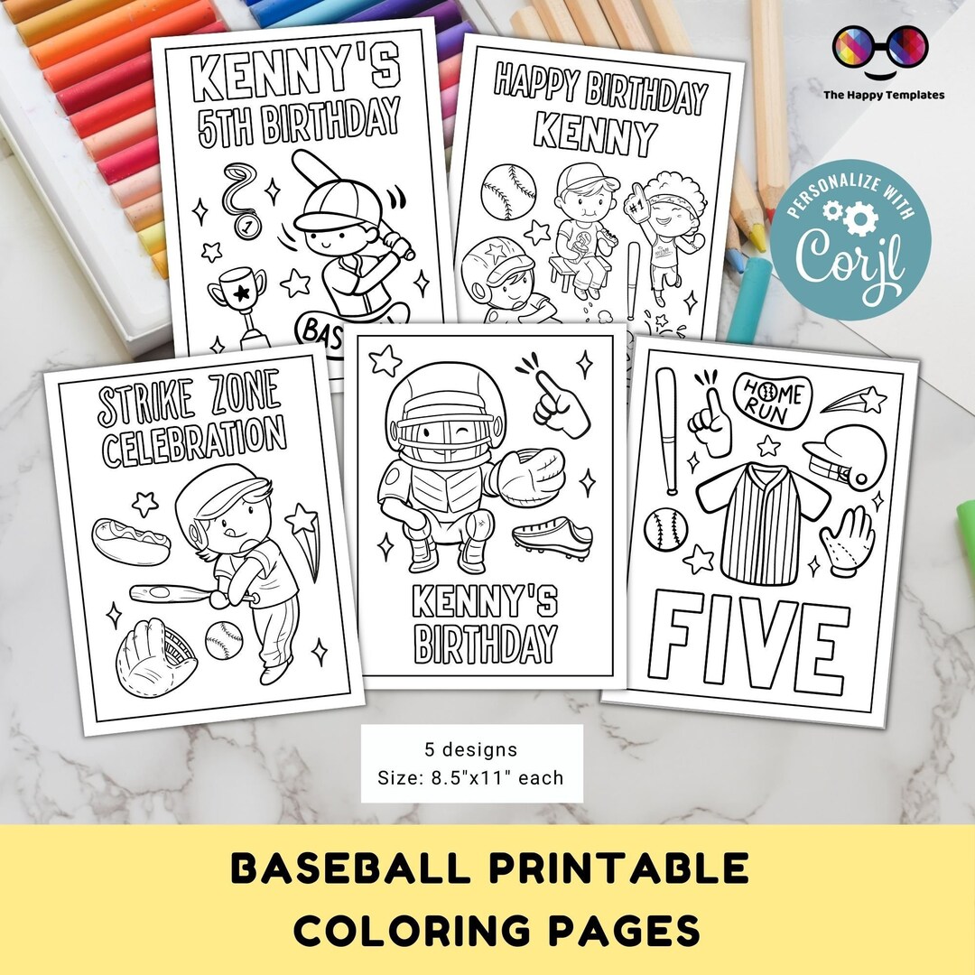 Editable Baseball Coloring Pages 5 | Baseball Birthday Activity | Any ...