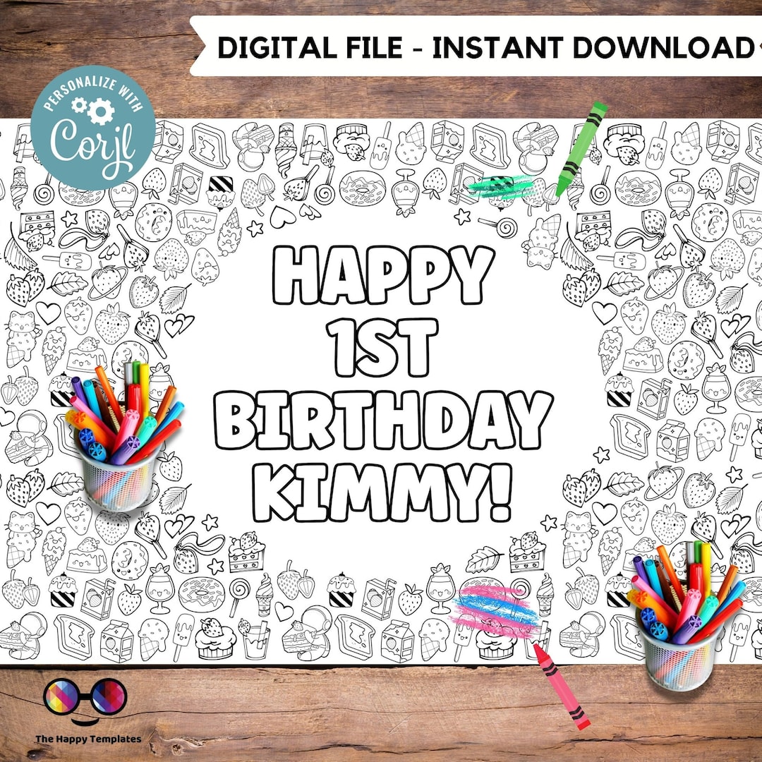 Editable Strawberry XL Coloring Table Runner | Strawberries Birthday ...