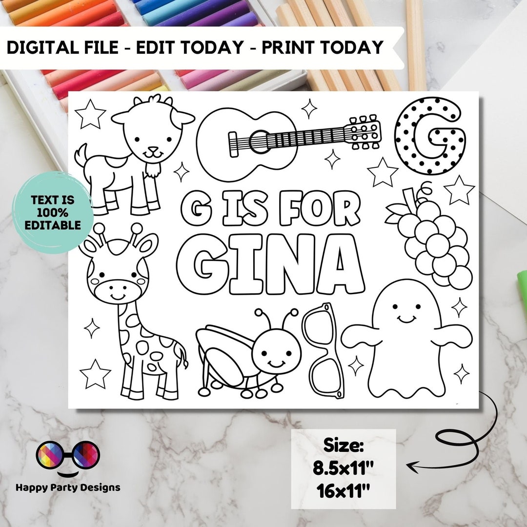 Editable Name Coloring Page | G is for | Personalized Name Alphabet ...