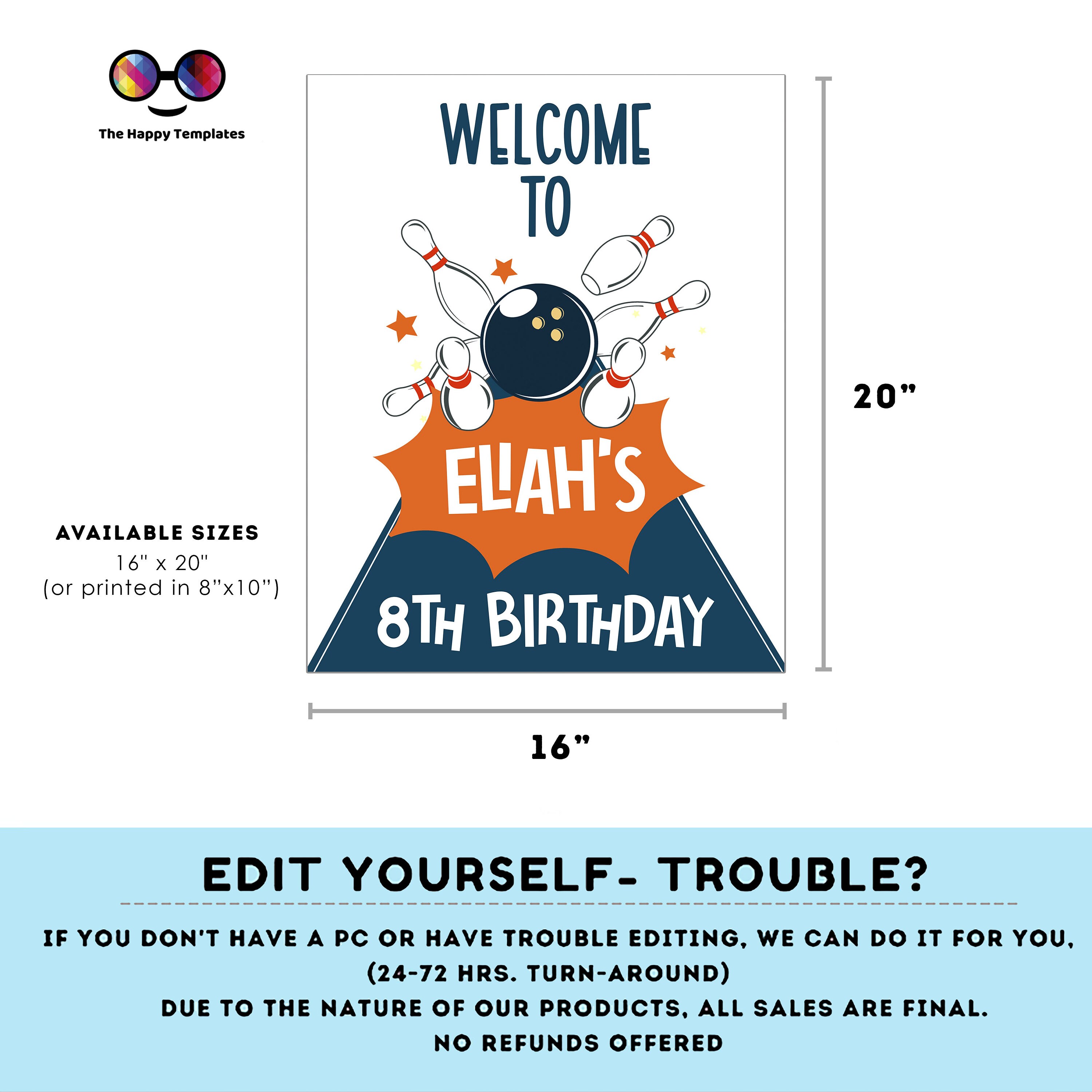Editable Welcome Sign Bowling Welcome Sign Boy Birthday - Etsy