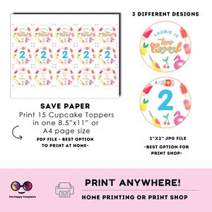 Editable Two Cool Cupcake Toppers | Birthday Girl | Pool Party | Round ...