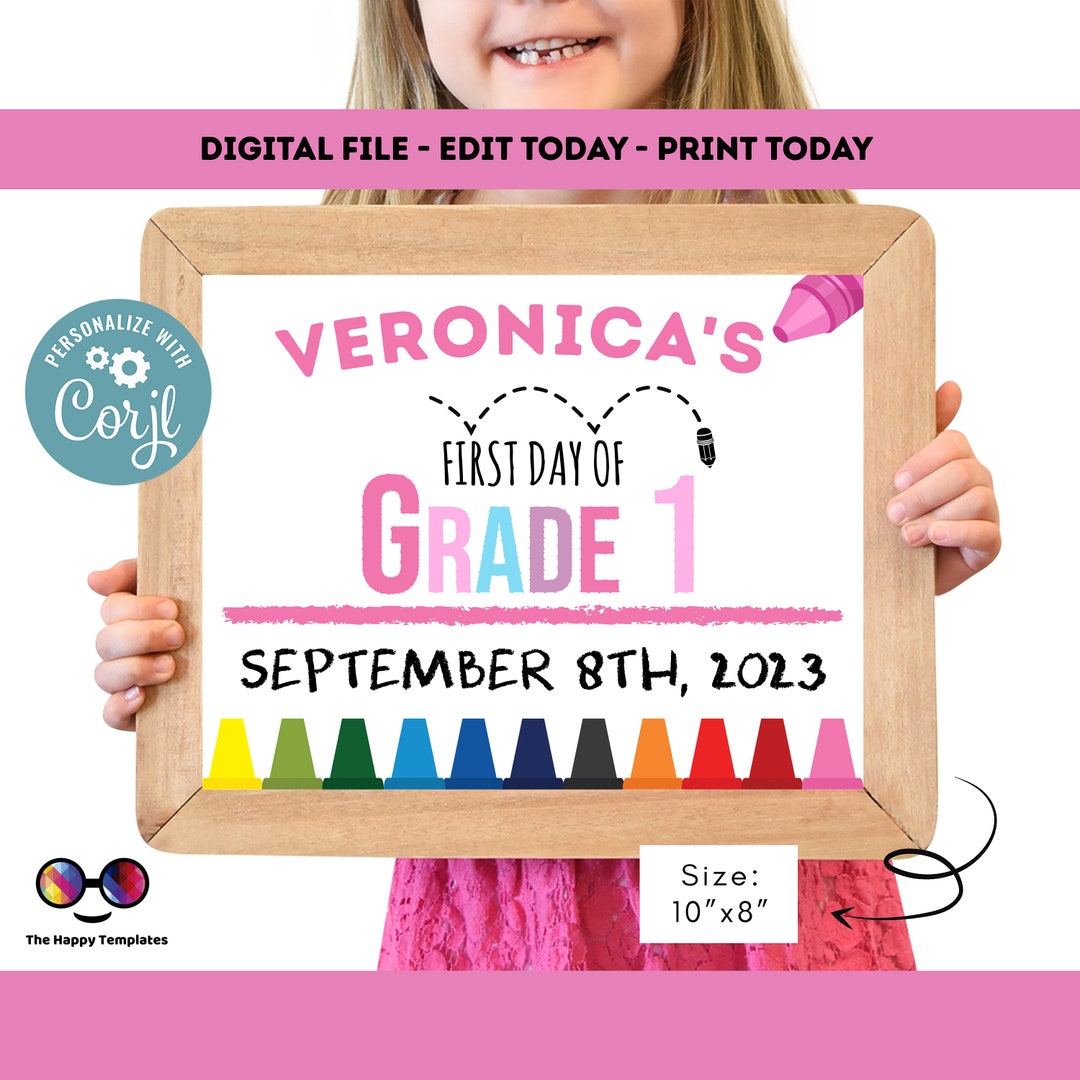 Editable First Day of Grade 1 | First Grade Sign | 1st Day of 1st Grade ...