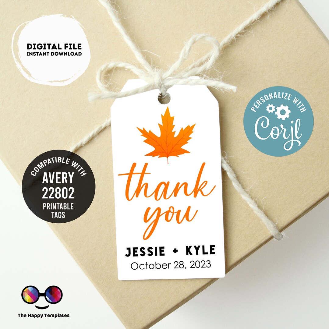 Editable Fall Leaves Favor Tags | Classic Look Thank You Tags | Text ...