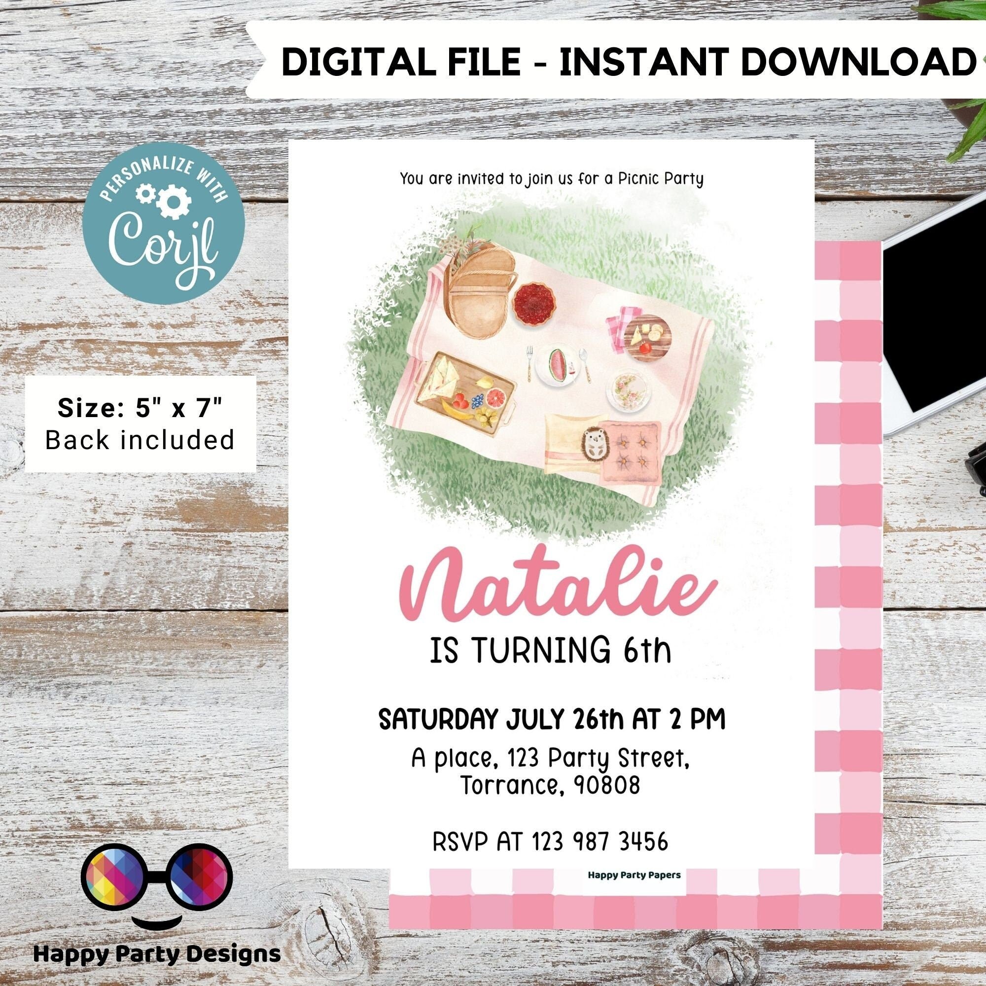 EDITABLE Picnic Birthday Invitation Picnic in the Park - Etsy
