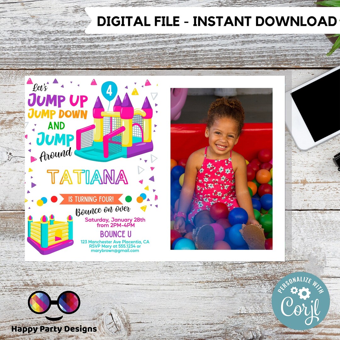 Bounce House Photo Invitation | Digital Bounce House Invite | Birthday ...