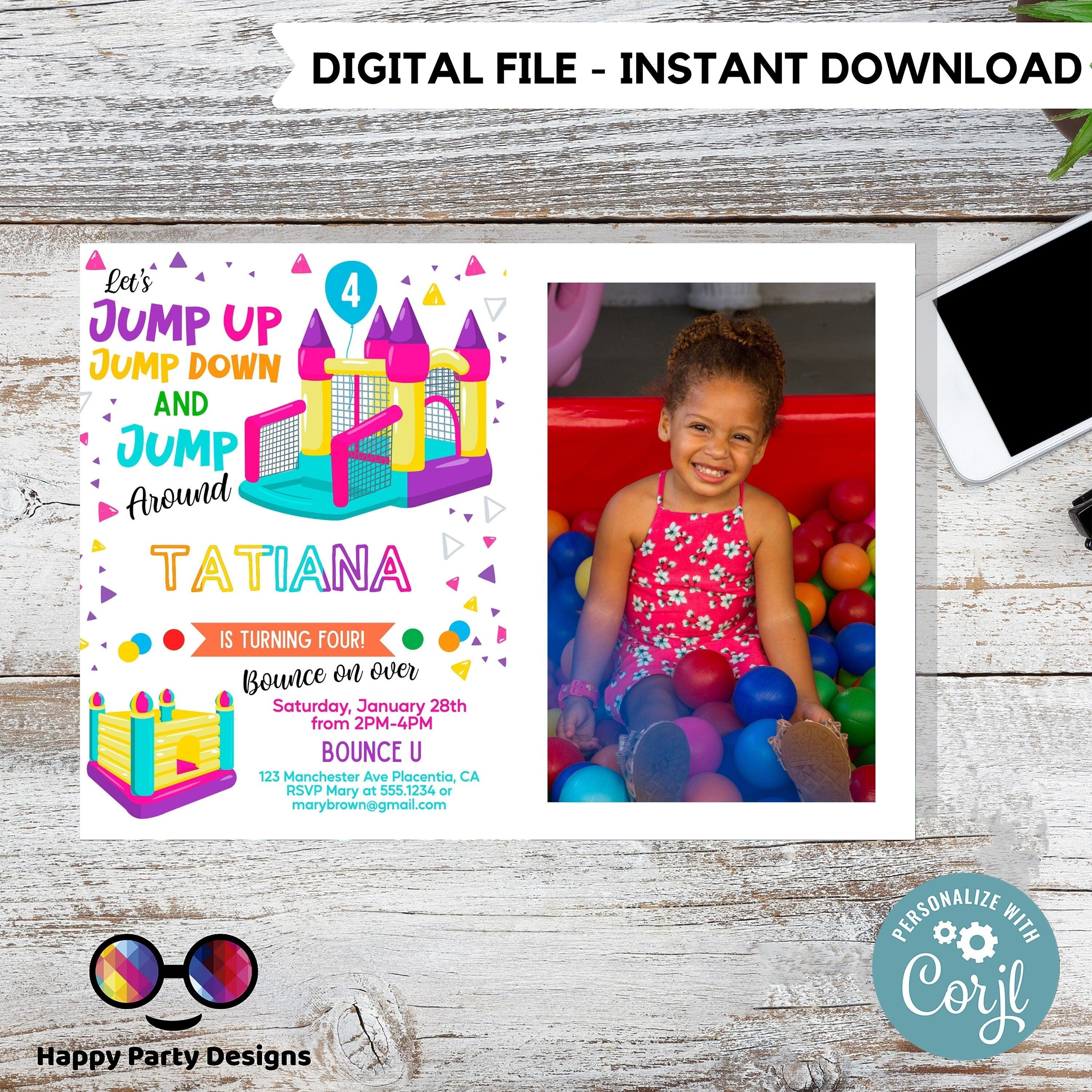Bounce House Photo Invitation | Digital Bounce House Invite | Birthday ...