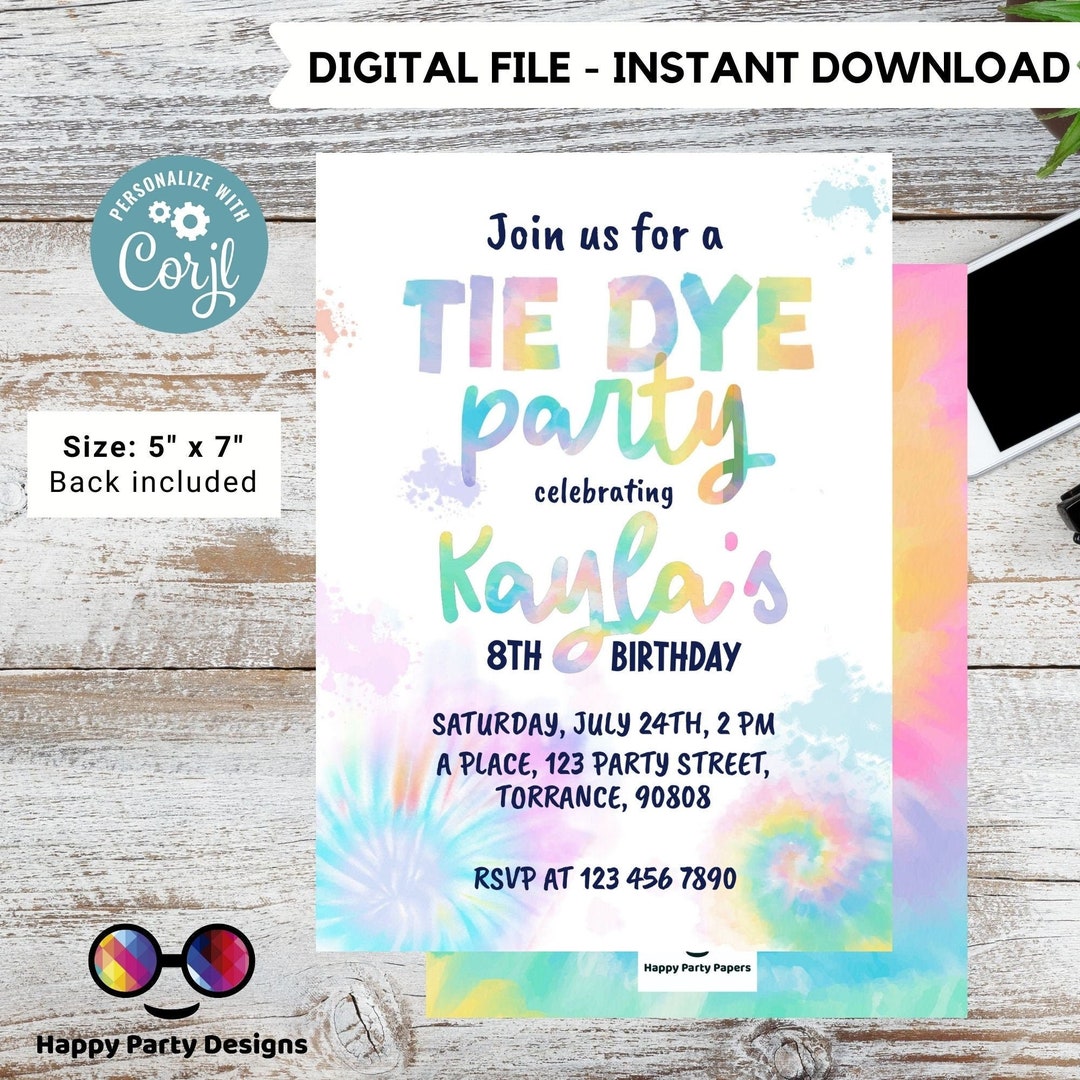 Editable Tie Dye Invitation Instant Download | Pink Tie Dye Birthday ...