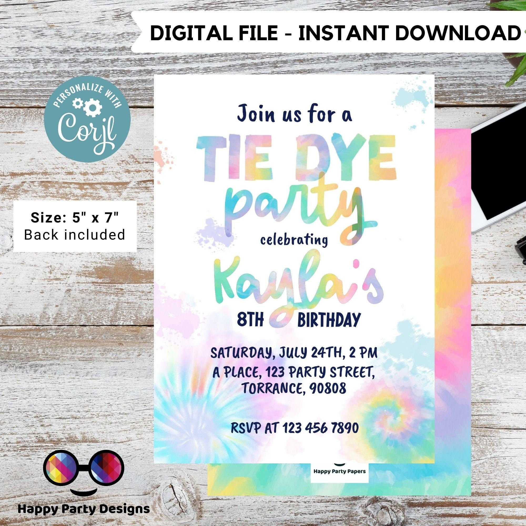 Editable Tie Dye Invitation Instant Download Pink Tie Dye - Etsy