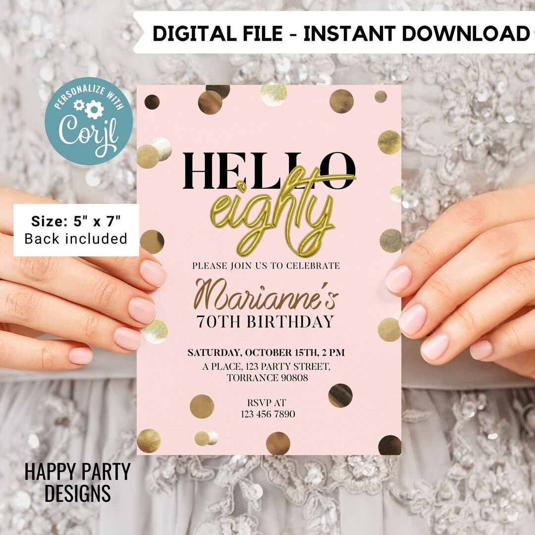 Hello Eighty Invitation | Woman Birthday | 80th Birthday Invitation for ...