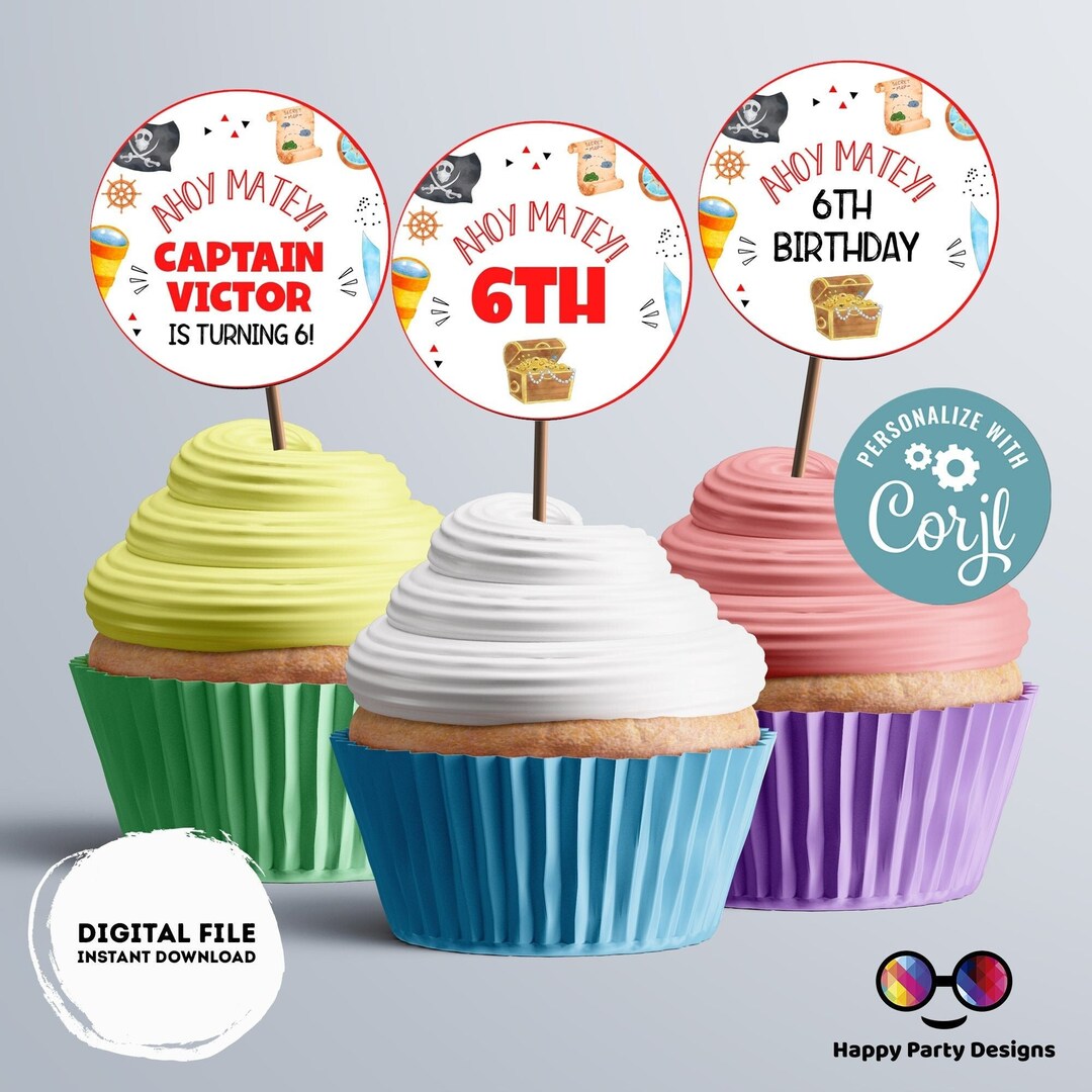 EDITABLE Pirates Round Cupcake Toppers | Pirates Party | Birthday Boy ...