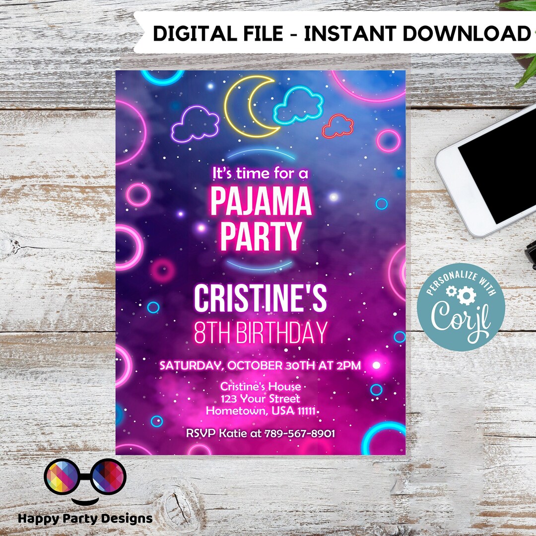 EDITABLE Girl Sleepover Party Birthday Invitation | Slumberparty Girls ...
