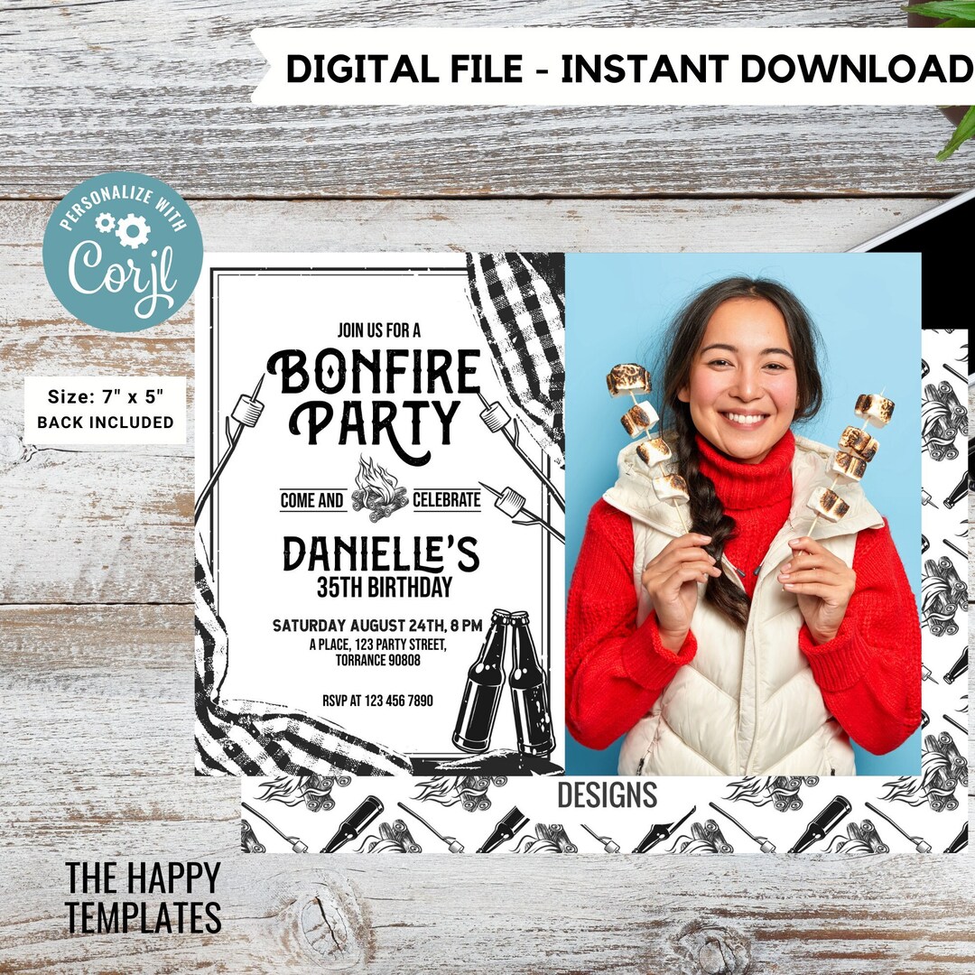 Editable Bonfire Party Invitation With Photo | Digital Bonfire Birthday ...