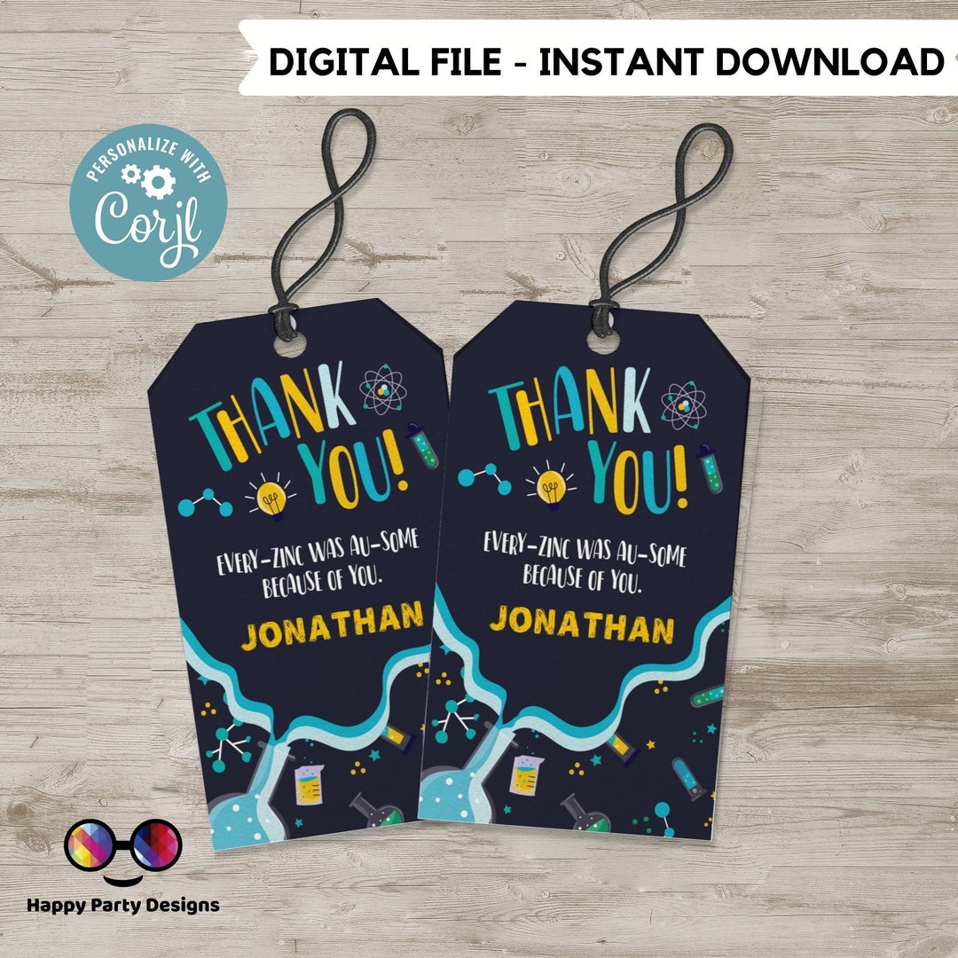Editable Science Birthday Thank You Gift Tags | Mad Scientist Favor ...