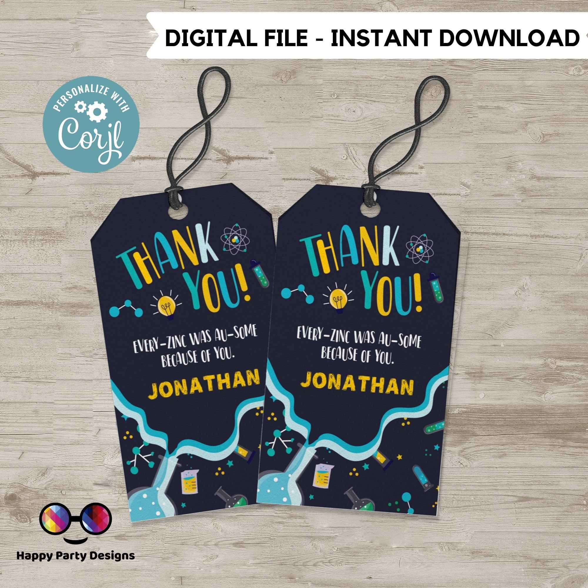 Editable Science Birthday Thank You Gift Tags | Mad Scientist Favor ...