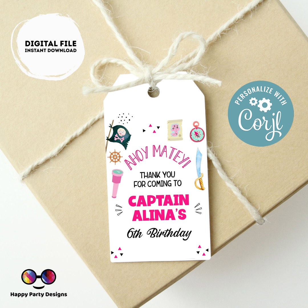 Editable Pirate Thank You Favor Tag | Captain Printable Gift Tag | Ahoy ...