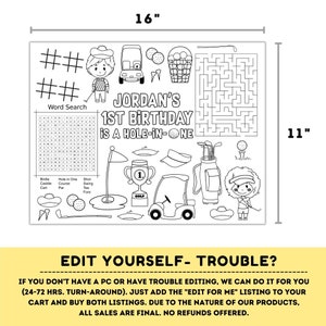 Editable Mini Golf Birthday Coloring Page | Activity Page| Sports Party ...