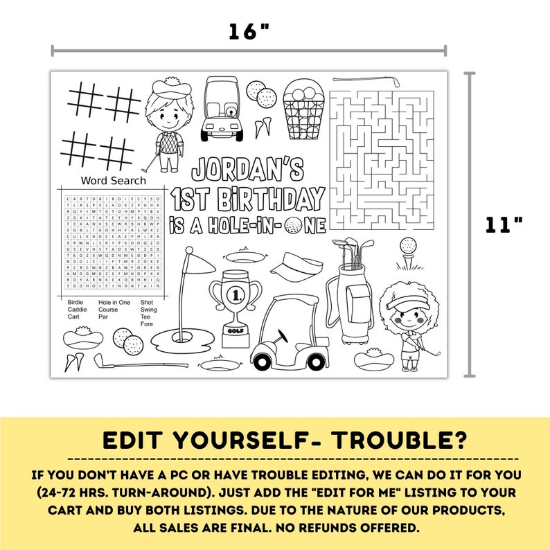 Editable Mini Golf Birthday Coloring Page | Activity Page| Sports Party ...