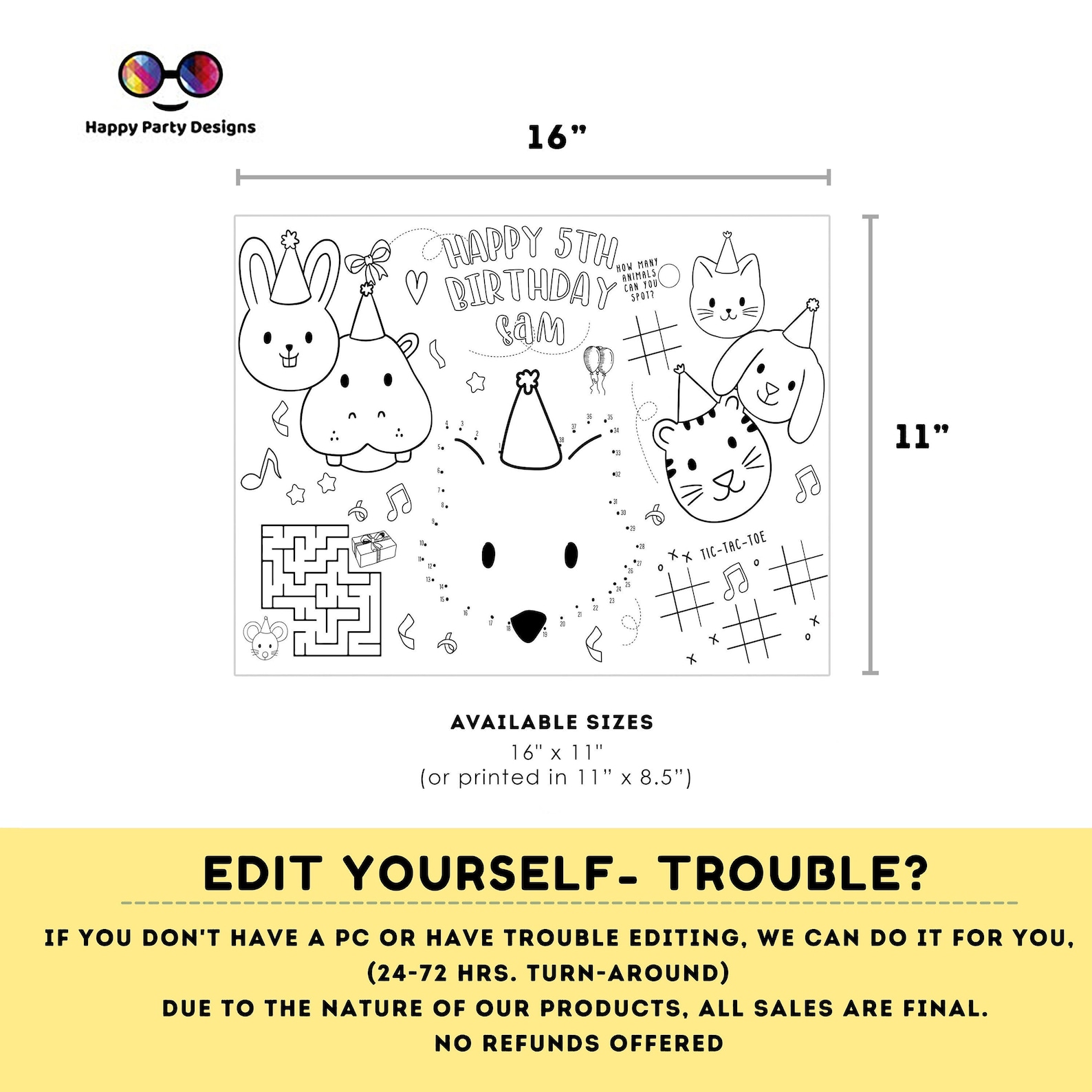 Editable Party Animals Coloring Page First Birthday Any - Etsy Canada
