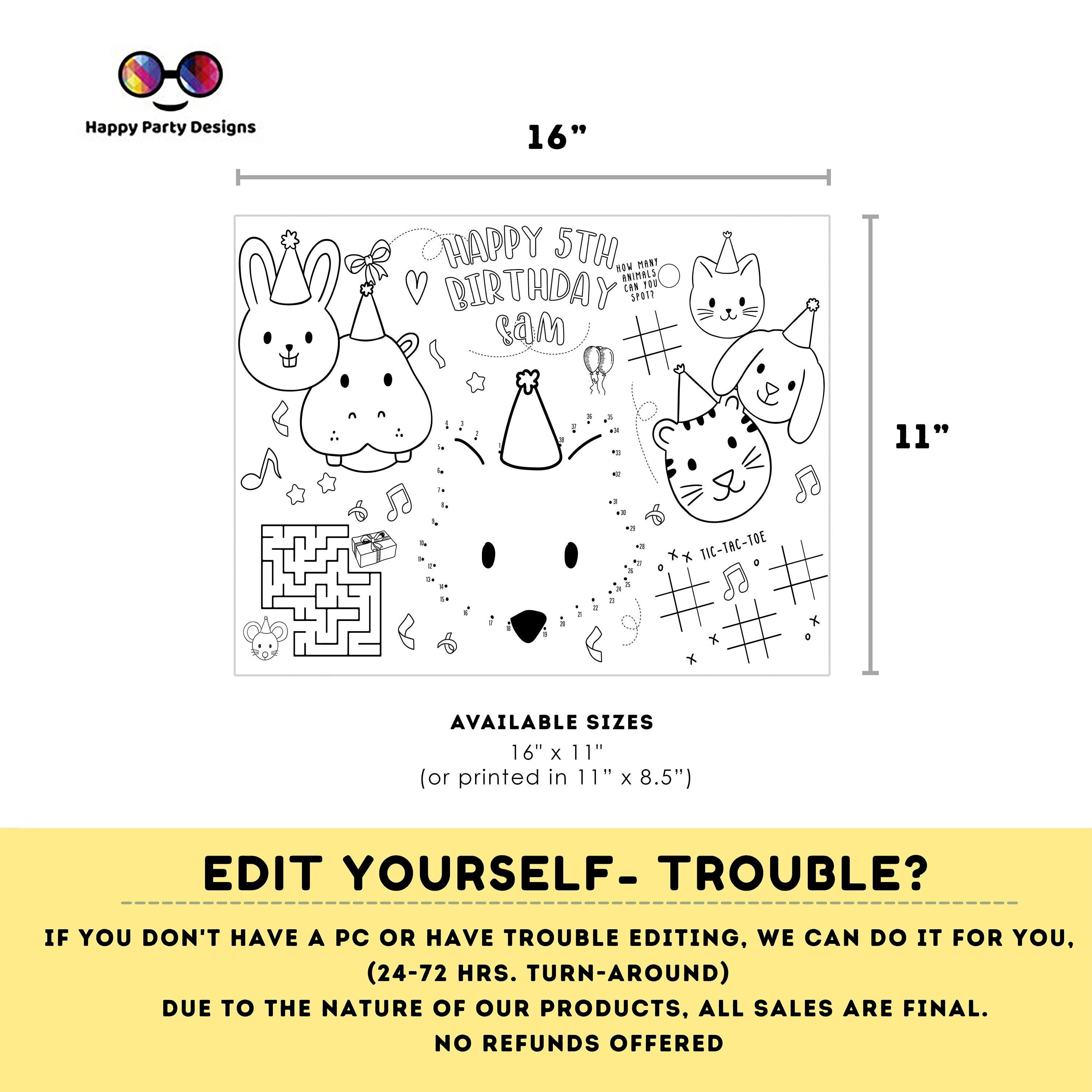 Editable Party Animals Coloring Page First Birthday Any - Etsy Canada