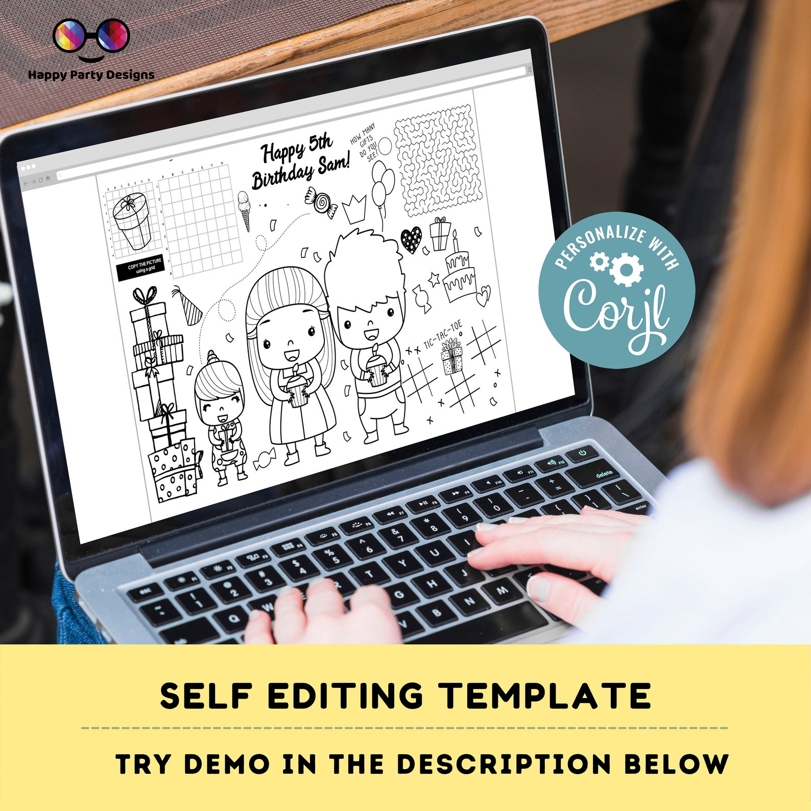 Editable Happy Birthday Party Coloring Page Birthday - Etsy