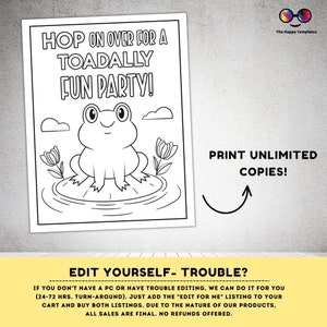 Editable Frog Coloring Pages | Frog Birthday Activity | Any Age | Frog ...