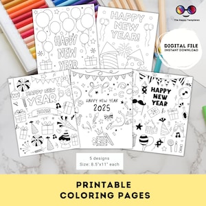 2025 Happy New Year Coloring Pages | Kid's Table Activity | Coloring ...