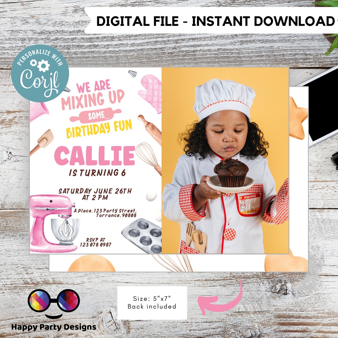 Editable Baking Invitation With Picture | Baking Birthday Invitation ...