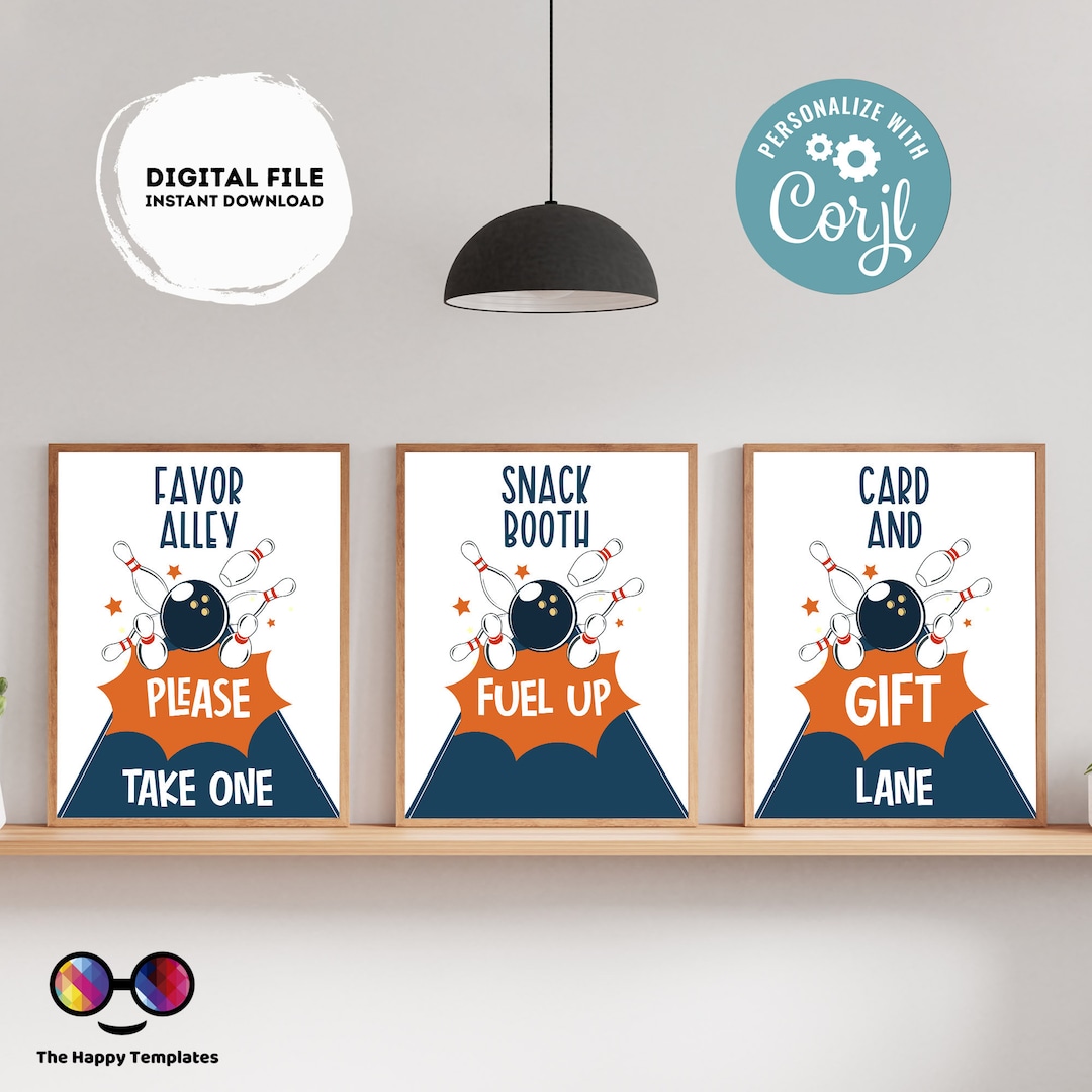 Editable Bowling Signs | Bowling Welcome Signs | Boy Birthday ...