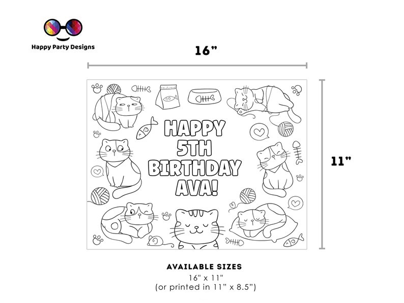 Editable Cute Funny Cats Coloring Page Placemat Coloring - Etsy