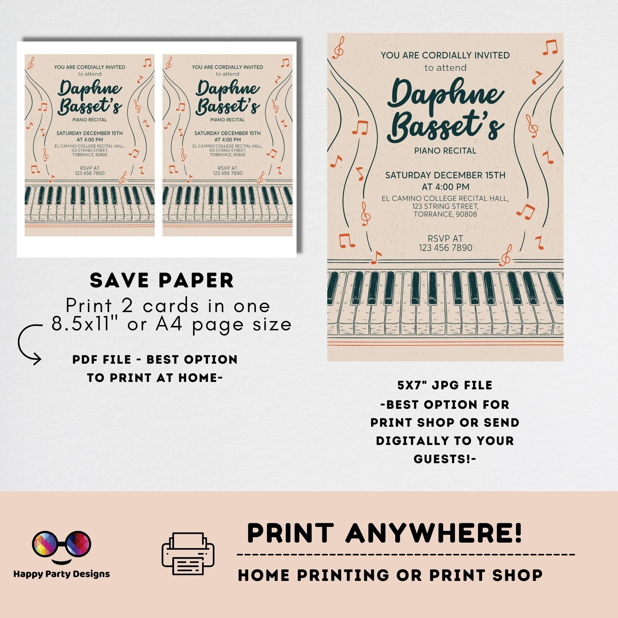 EDITABLE Piano Recital Invitation Template | Orchestra Concert ...