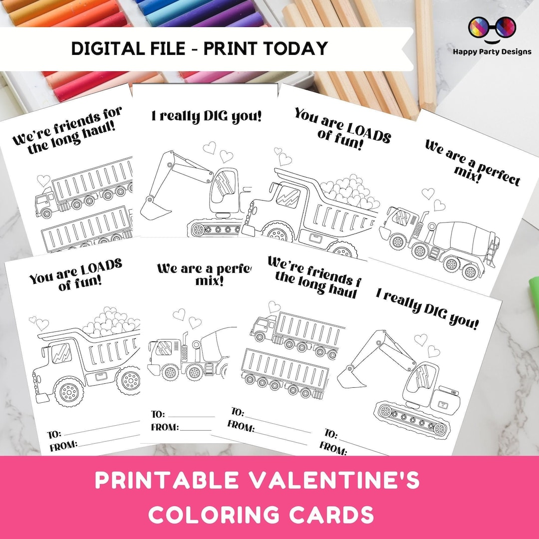Valentines Printable Coloring Cards INSTANT DOWNLOAD Set of 4 ...