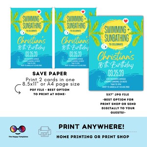Editable Pool Party Birthday Invitation Template | Beach | Summer Party ...